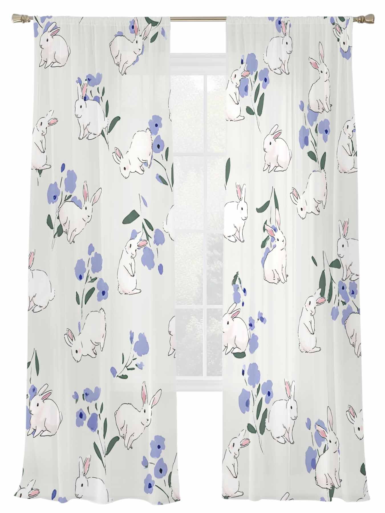 Easter Rabbit Sheer Curtains 2 Panels Set Spring Cute White Bunny ...