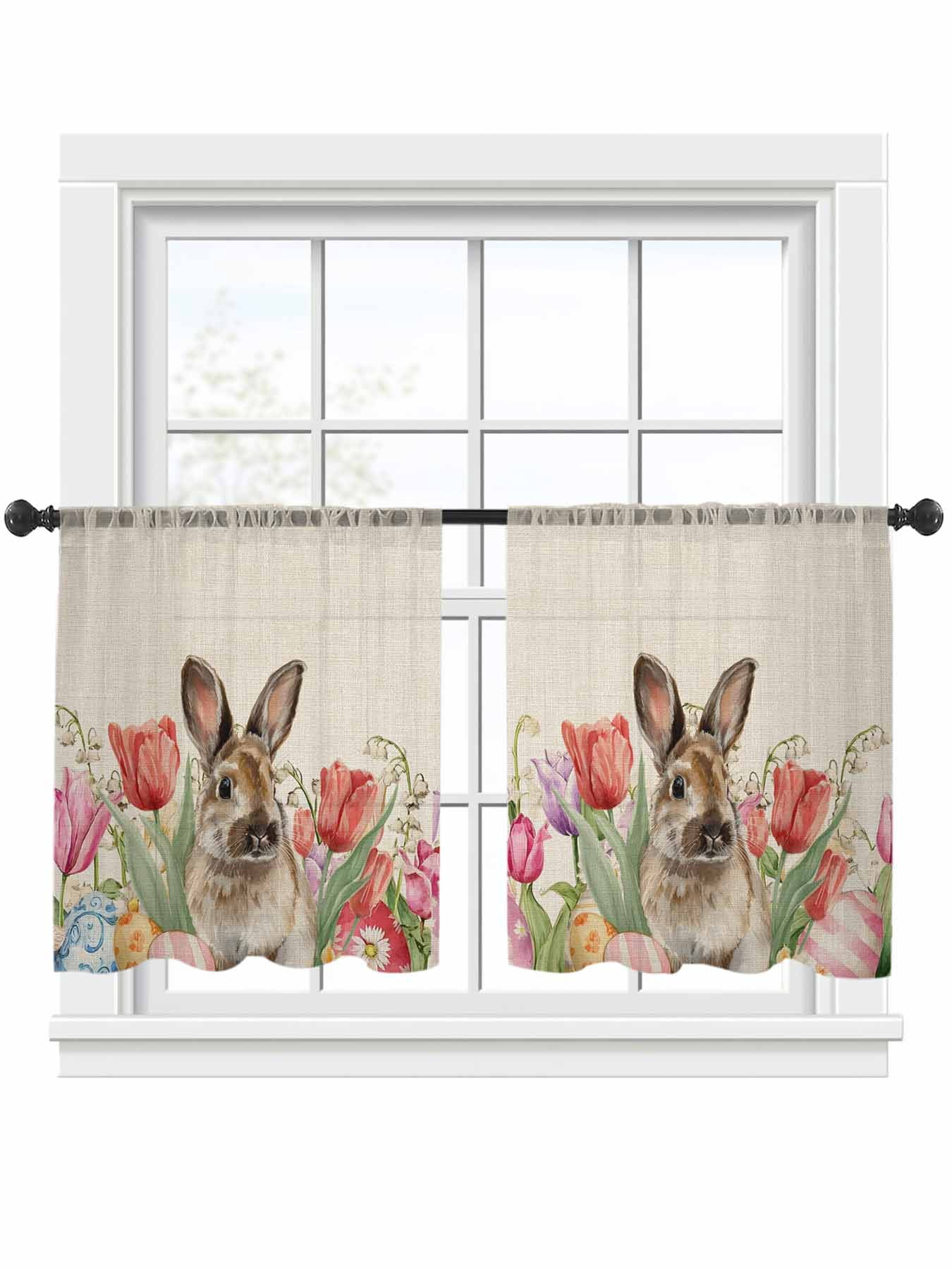 Easter Rabbit Sheer Curtains 2 Panels Set Spring Eggs Purple Red Yellow ...