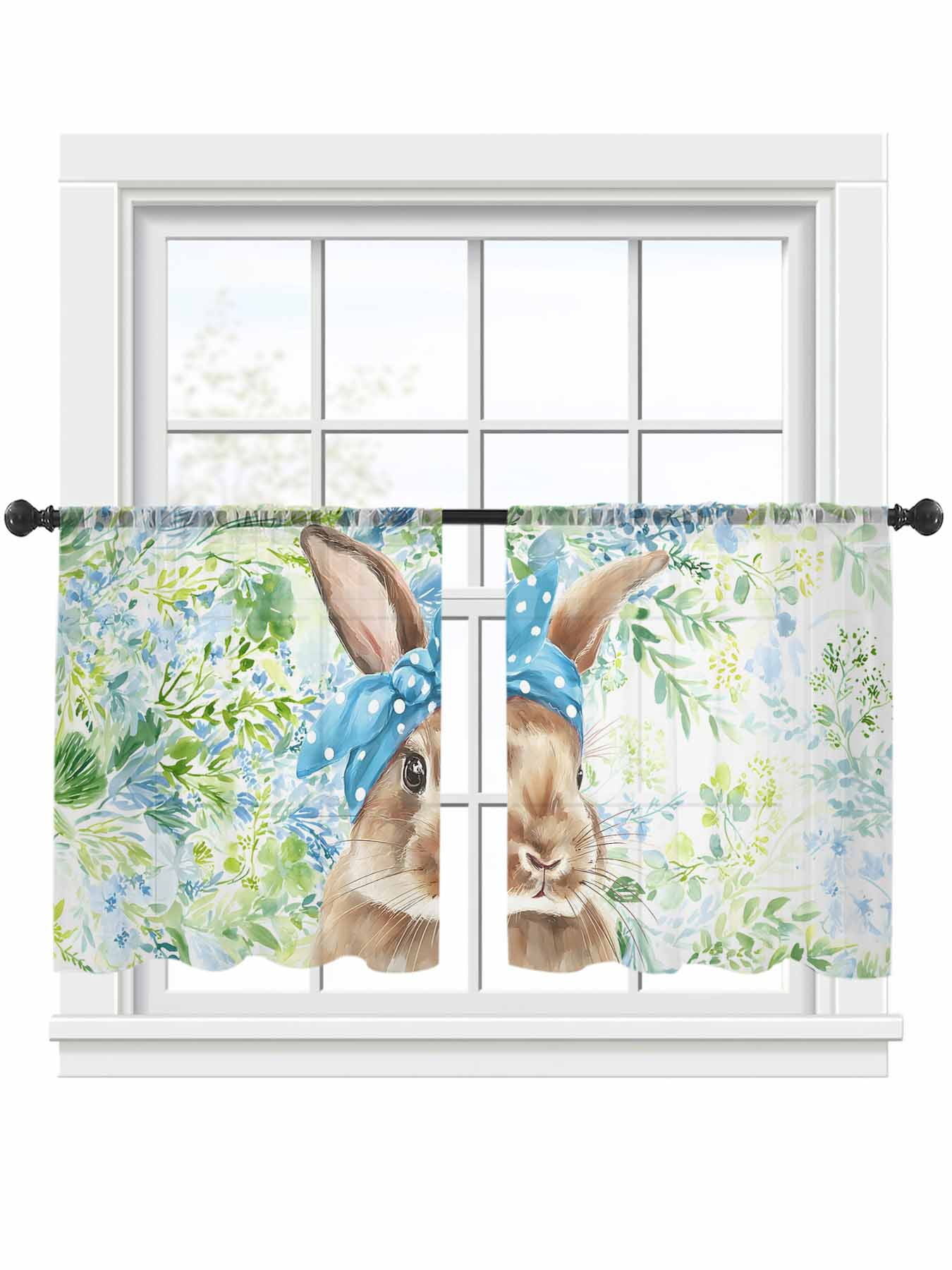 Easter Rabbit Sheer Curtains 2 Panels Set Spring Watercolor Scarf Bunny ...