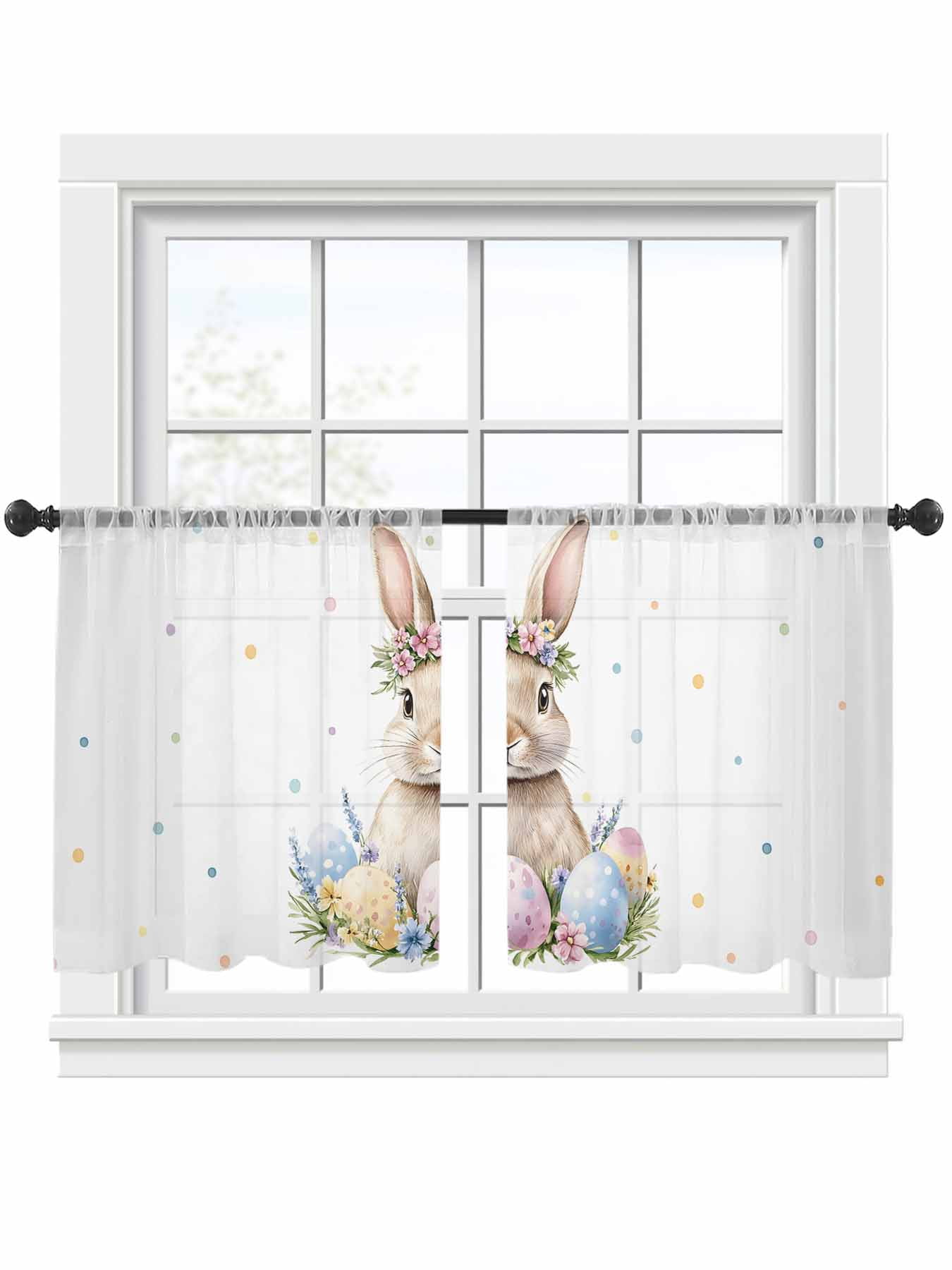 Easter Rabbit Sheer Curtains 2 Panels Set Watercolor Pink Blue Eggs ...