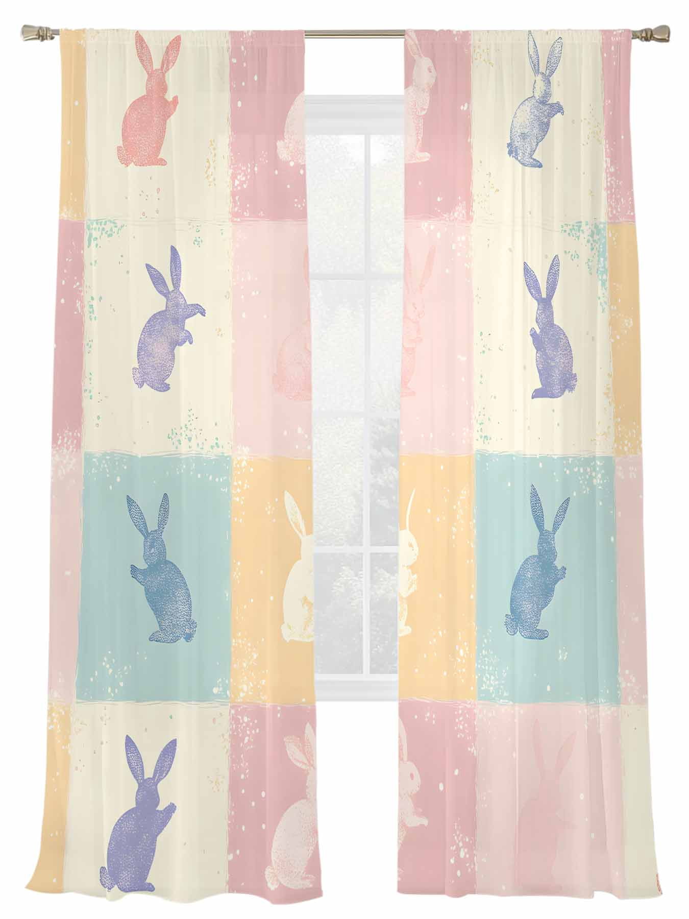 Easter Rabbit Sheer Curtains 2 Panels Set Watercolor Rabbit Sheer ...