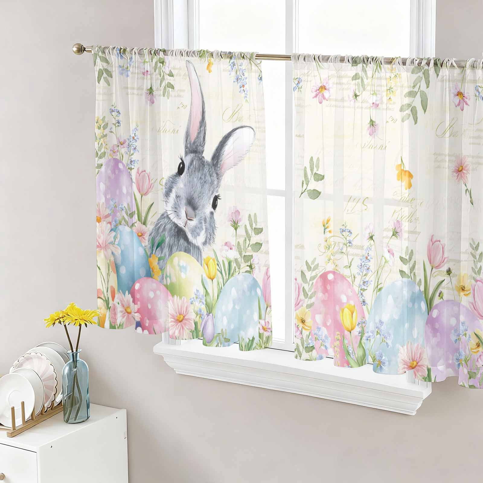 Easter Rabbit Sheer Curtains 45 Inch Length 2 Panels Set Window ...