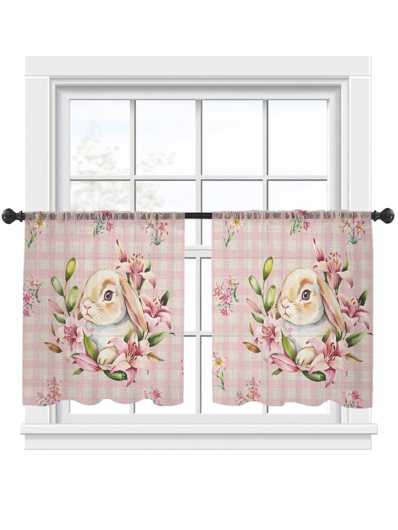 Easter Rabbit Sheer Curtains 54 Inch Long 2 Panels, Vintage Spring Pink ...