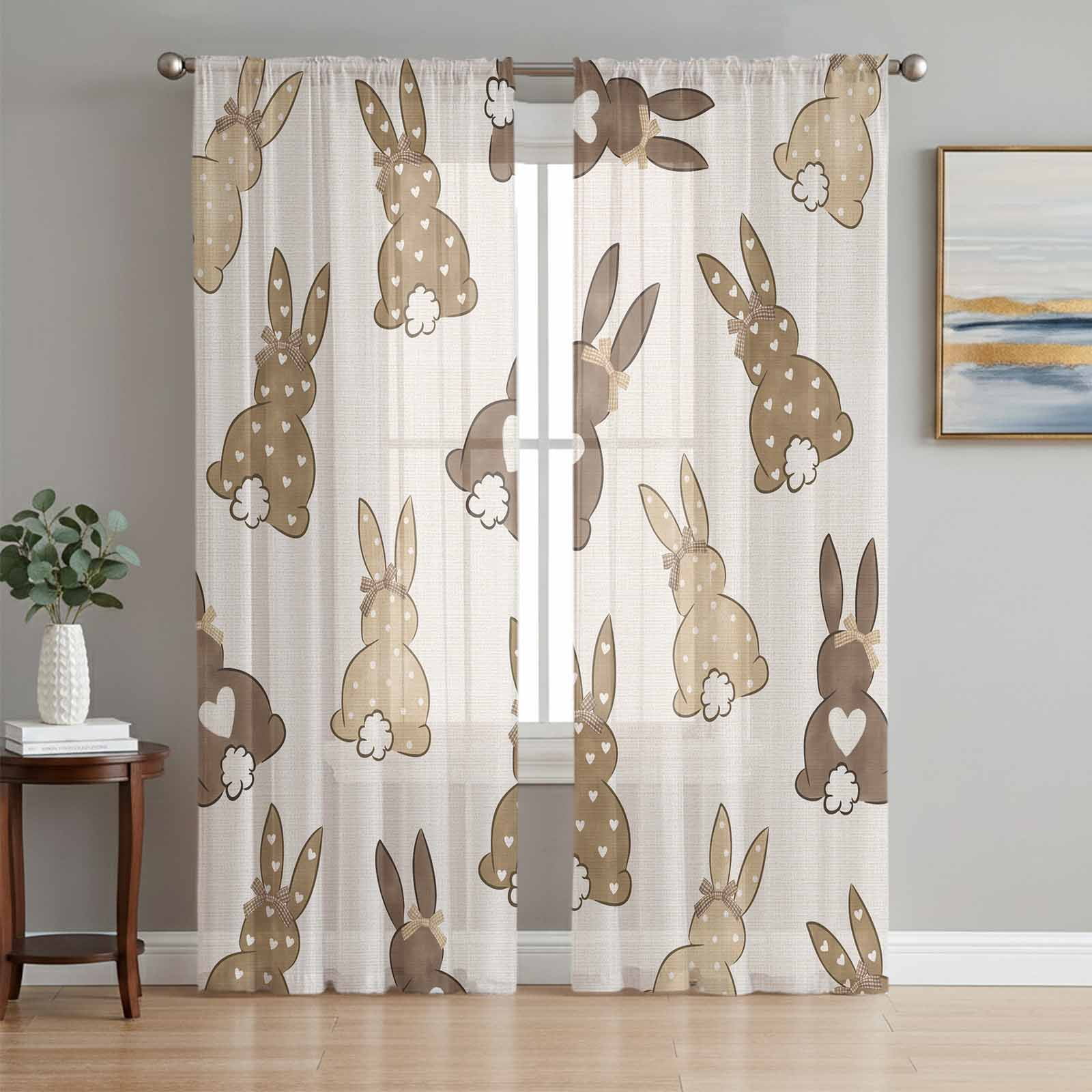 Easter Rabbit Sheer Curtains 72 Inch Length 2 Panels Set, Brown Bunny ...