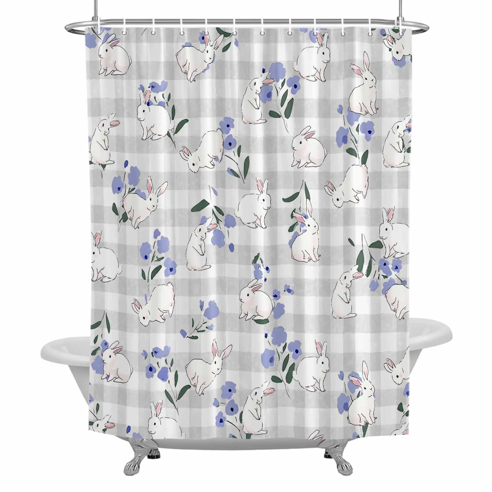 Easter Rabbit Shower Curtain for Bathroom, Cute White Bunny Purple ...