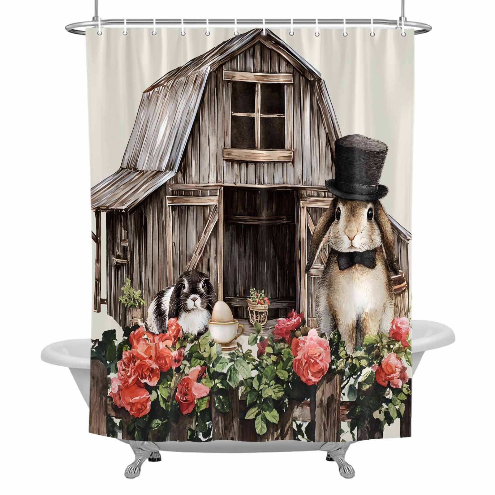 Easter Rabbit Shower Curtain for Bathroom, Farmhouse Black Hat Bunny ...