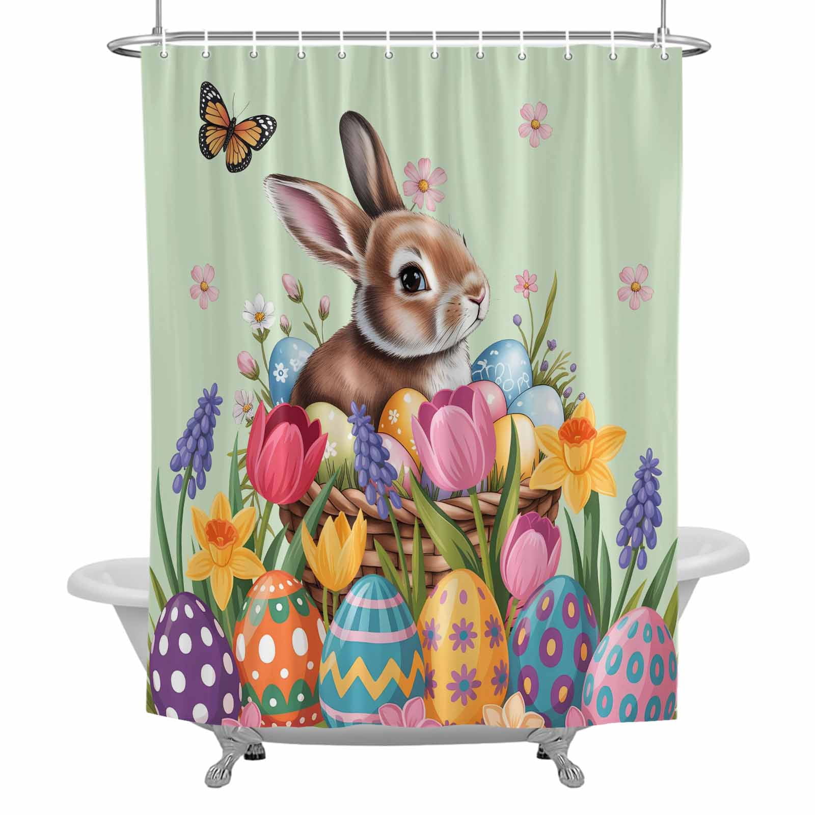 Easter Rabbit Shower Curtain for Bathroom, Spring Basket Eggs Bunny ...