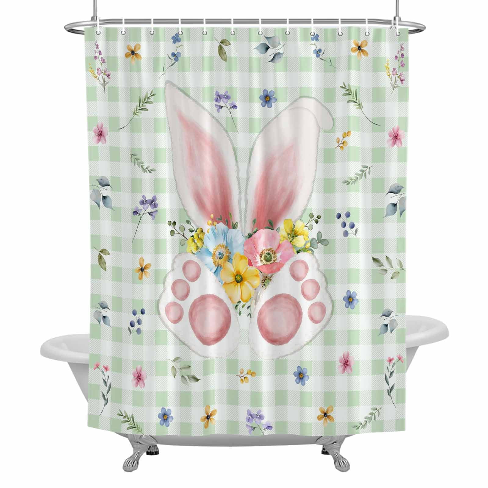 Easter Rabbit Shower Curtain for Bathroom, Spring Bunny Ears Foot ...