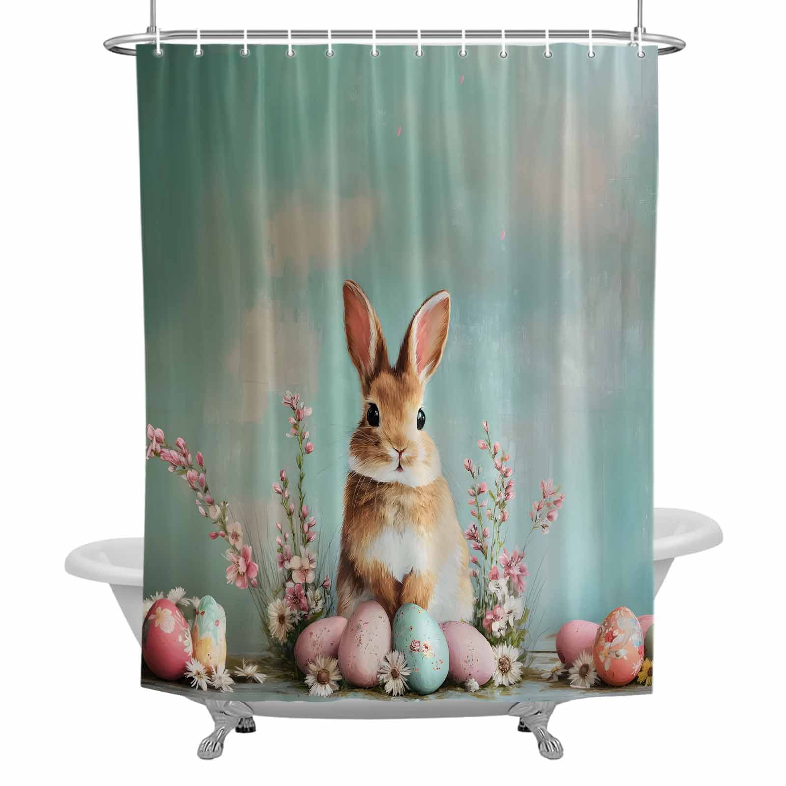 Easter Rabbit Shower Curtain for Bathroom, Spring Bunny Eggs Pink ...