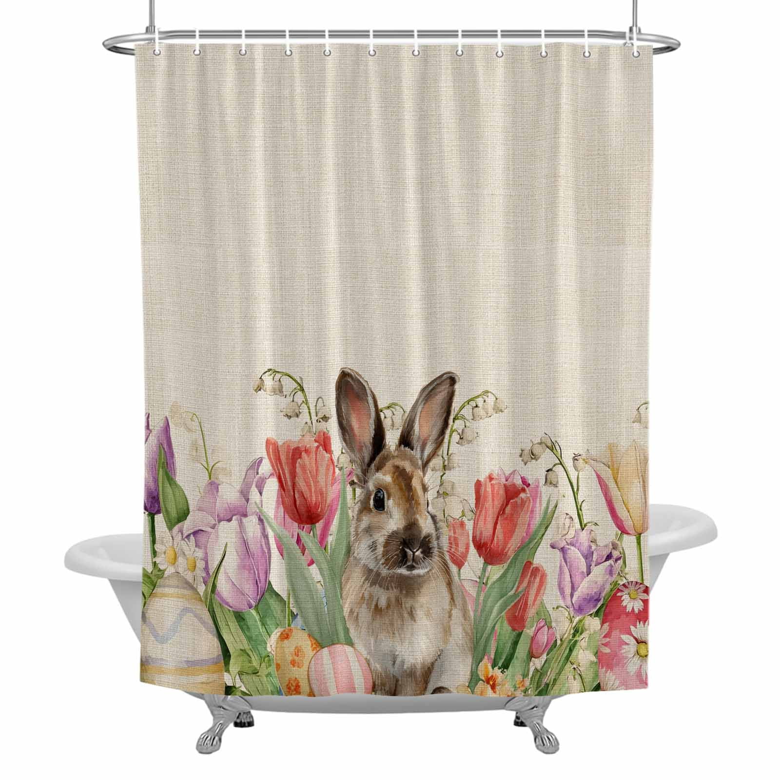 Easter Rabbit Shower Curtain for Bathroom, Spring Eggs Purple Red ...