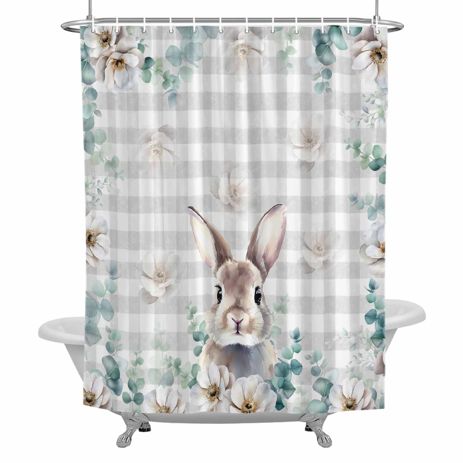 Easter Rabbit Shower Curtain for Bathroom, Watercolor Bunny White ...