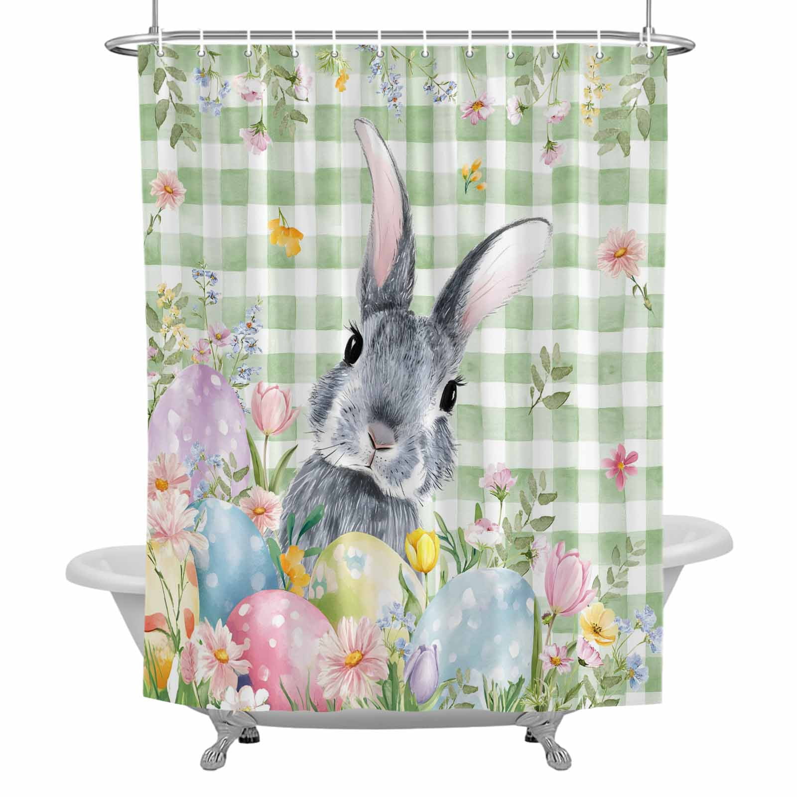 Easter Rabbit Shower Curtain for Bathroom, Watercolor Floral Colored ...