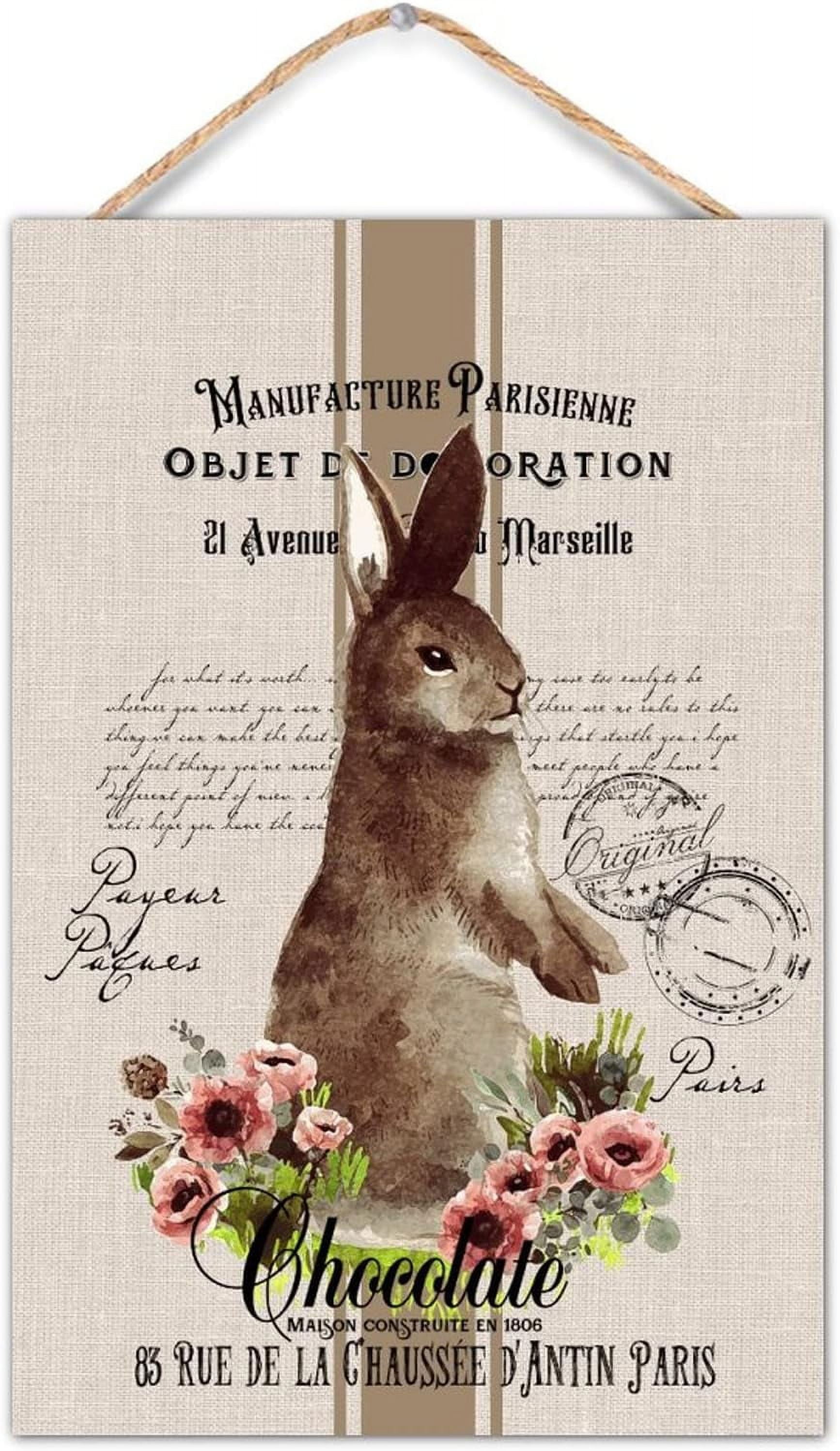 Easter Rabbit Sign for Front Door Decor, French Style Wood Door Hanger ...