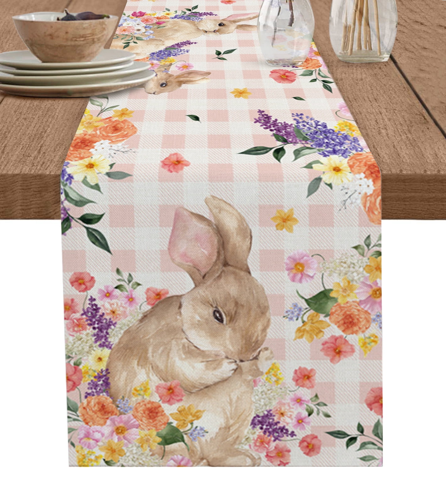 Easter Rabbit Spring Wild Flowers Table Runner Easter Party Dining ...