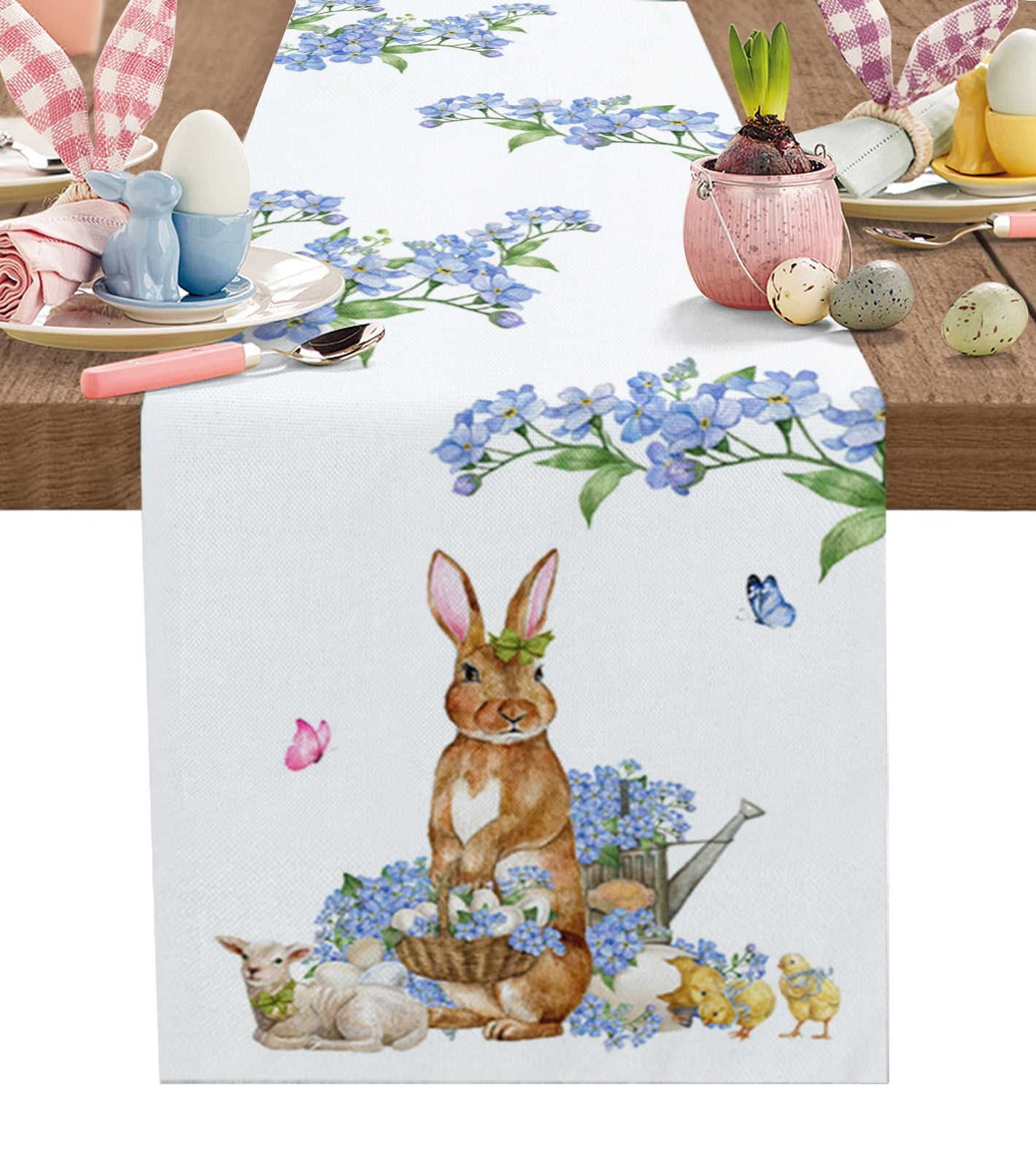 Easter Rabbit Spring Wild Flowers Table Runner Easter Party Dining ...