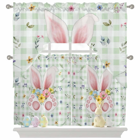 Easter Rabbit Swag Curtains Valance & Tier Set, Spring Bunny Ears Foot ...