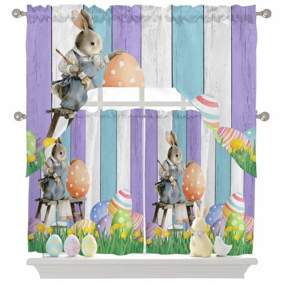 Easter Rabbit Swag Curtains Valance & Tier Set, Watercolor Eggs Yellow ...