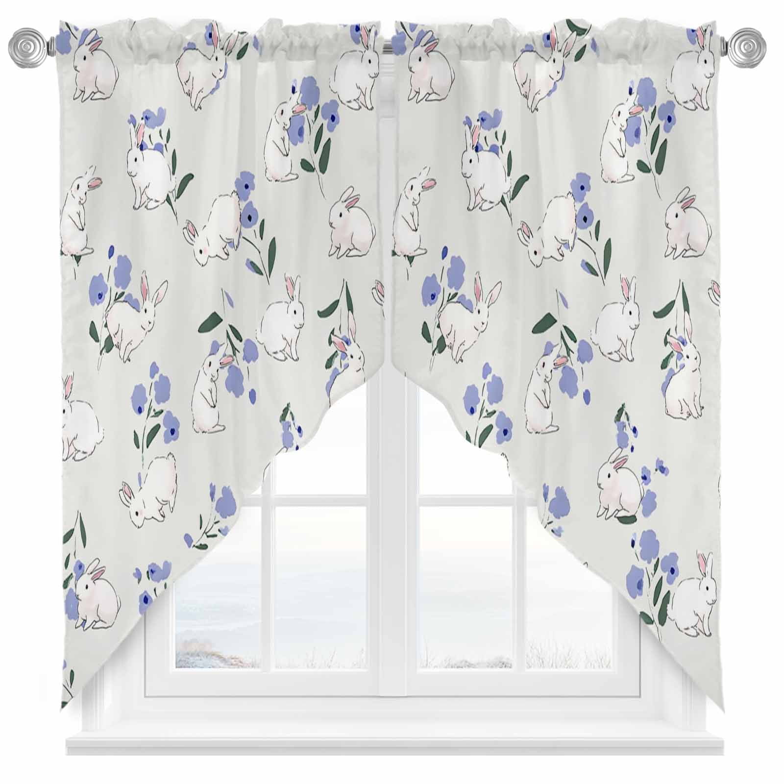 Easter Rabbit Swag Kitchen Curtain Valances, Spring Cute White Bunny ...