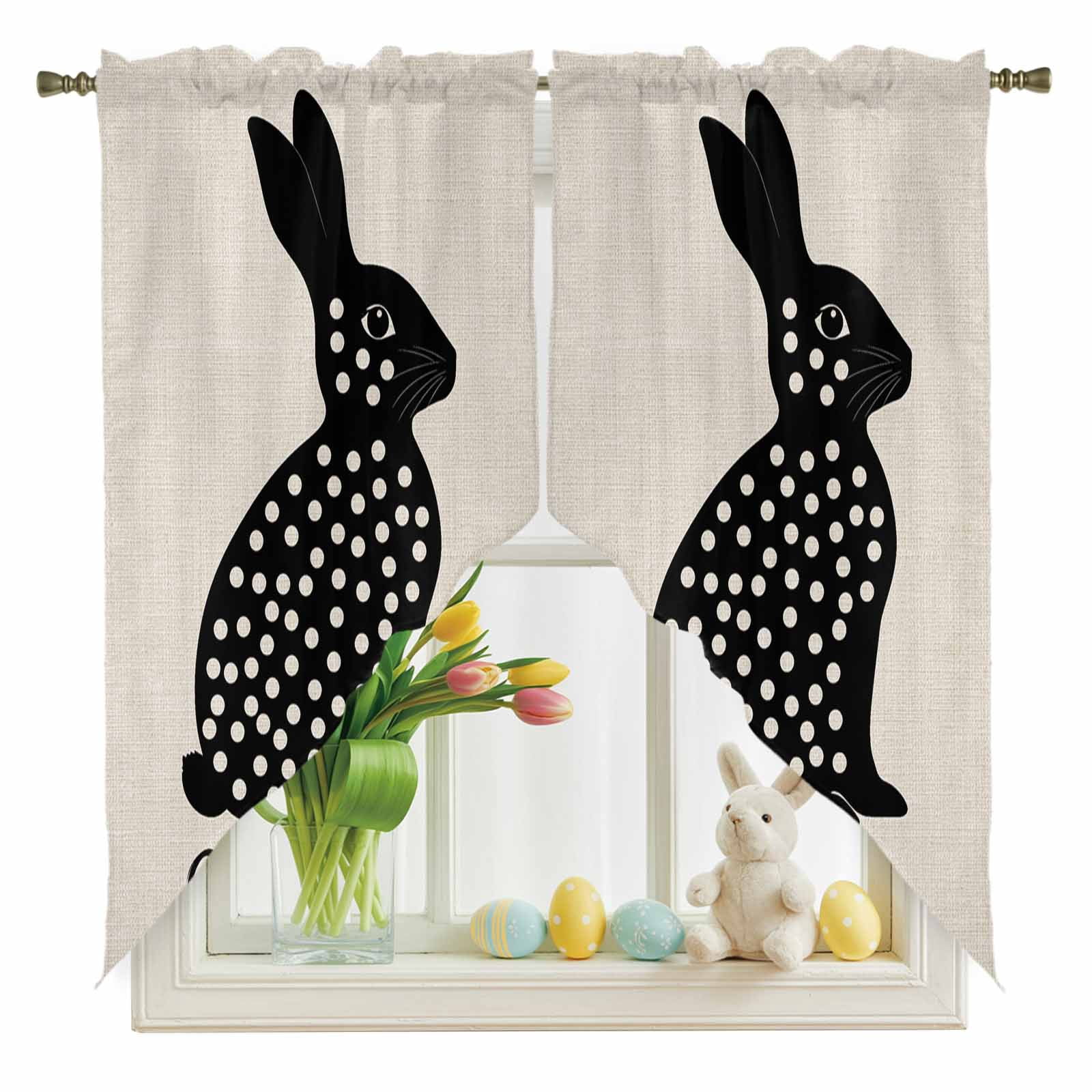 Easter Rabbit Swag Valance Curtains Bunny Welcome Rod Pocket Swag ...