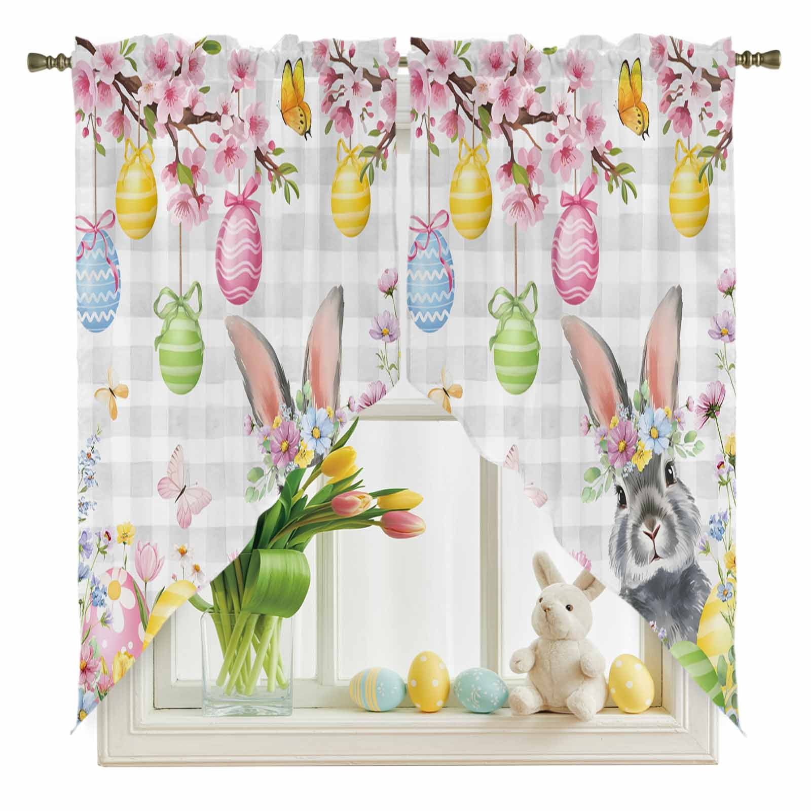 Easter Rabbit Swag Valance Curtains Colored Eggs Cute Bunny Spring ...