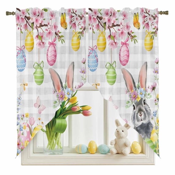Easter Rabbit Swag Valance Curtains Colored Eggs Cute Bunny Spring ...