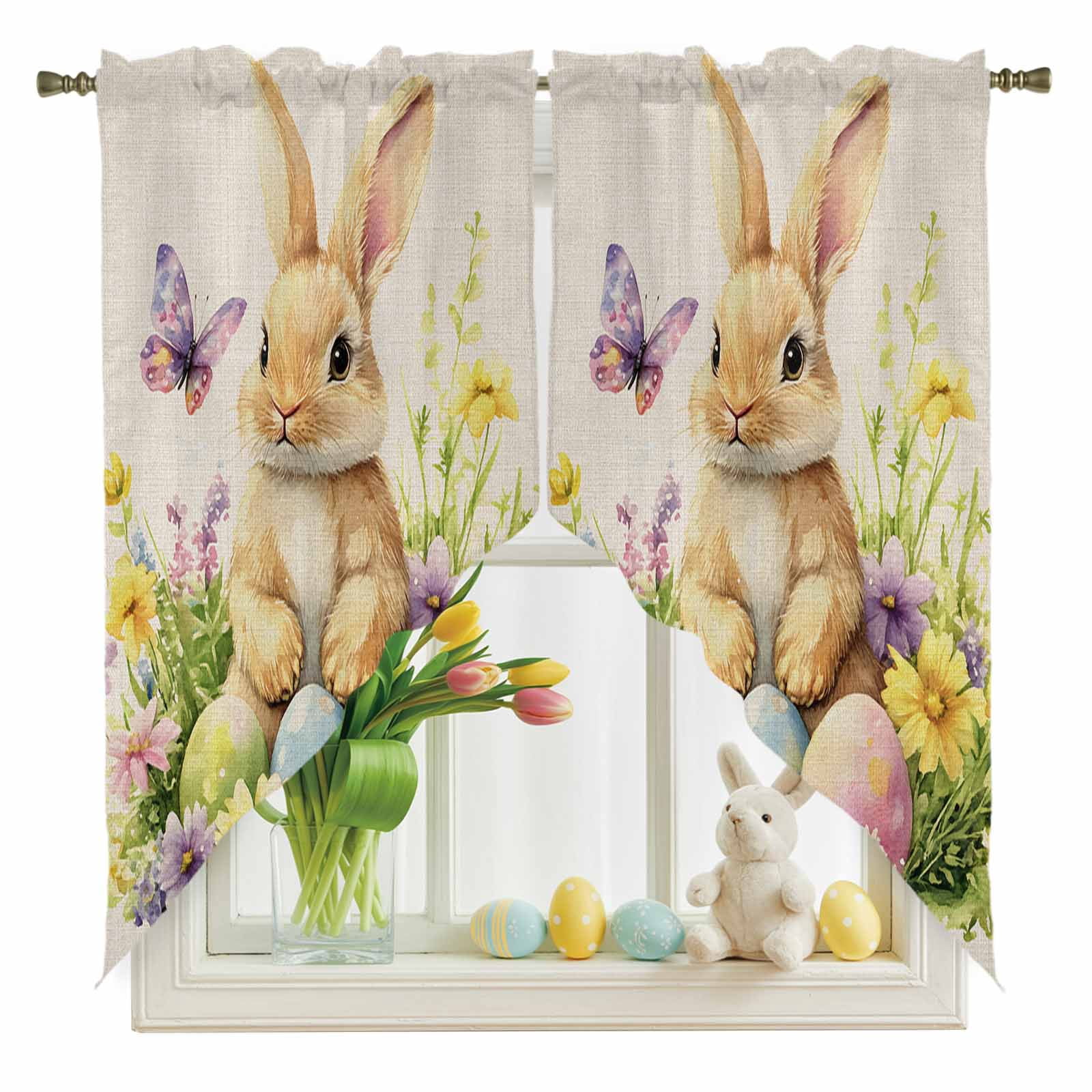 Easter Rabbit Swag Valance Curtains Vintage Pink Blue Eggs Spring ...