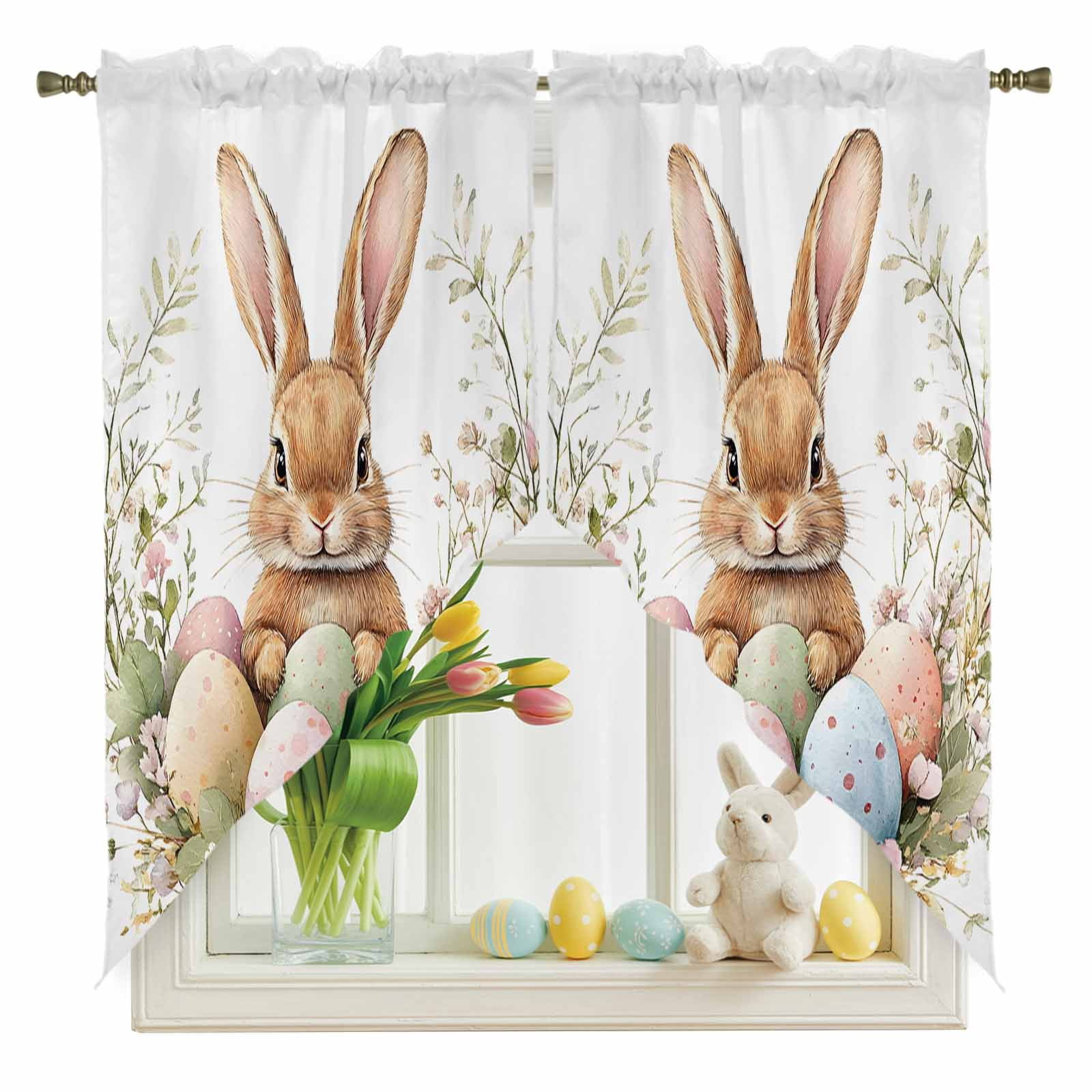 Easter Rabbit Swag Valance Curtains Watercolor Cute Bunny Pink Blue ...