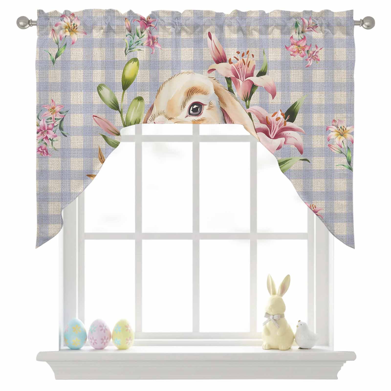Easter Rabbit Swag Valances for Kitchen Window, Vintage Spring Pink ...