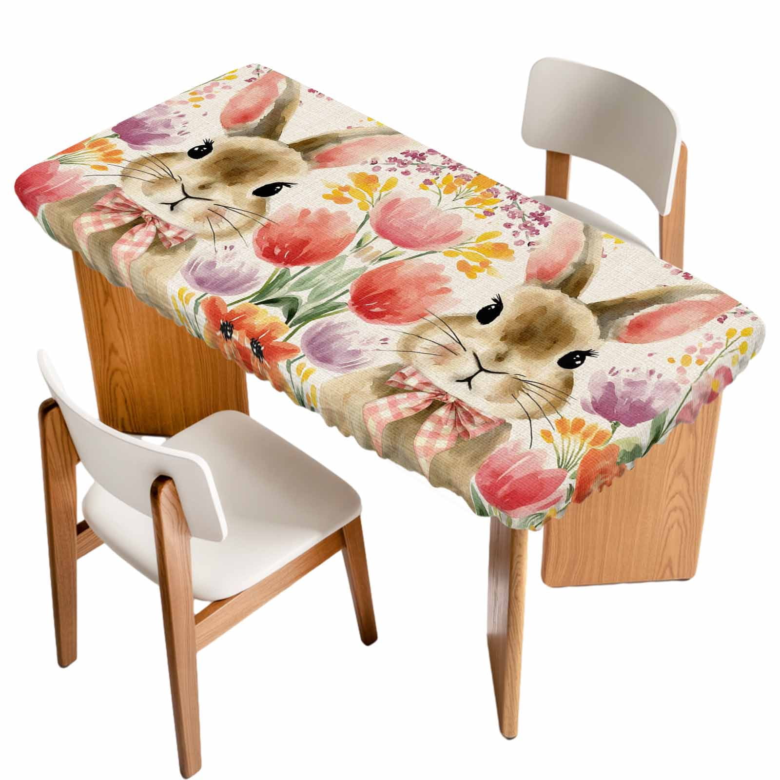 Easter Rabbit Table Cloths for 5 Foot Rectangle Tables, Rustic Tulips ...