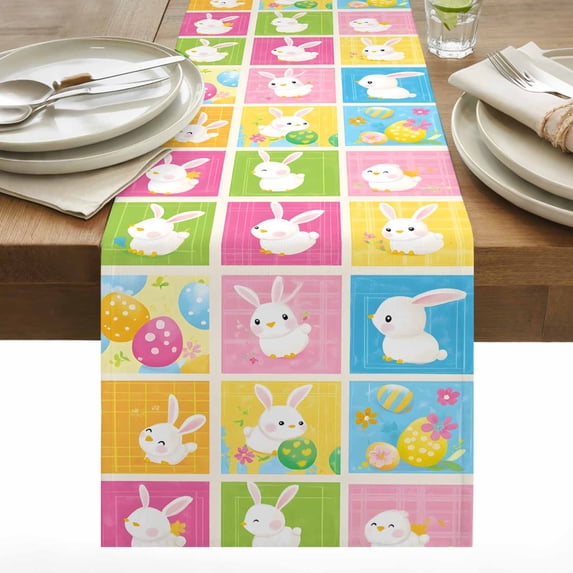 Easter Rabbit Table Runner 13x48 inch Easter Eggs Cotton Linen Dining ...
