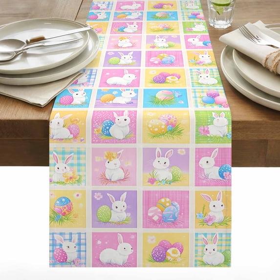 Easter Rabbit Table Runner 13x90 inch Easter Eggs Cotton Linen Dining ...