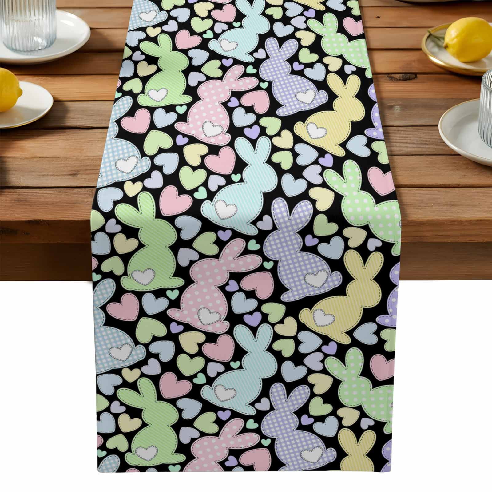 Easter Rabbit Table Runner, Blue Green Purple Yellow Pink Bunny Love ...