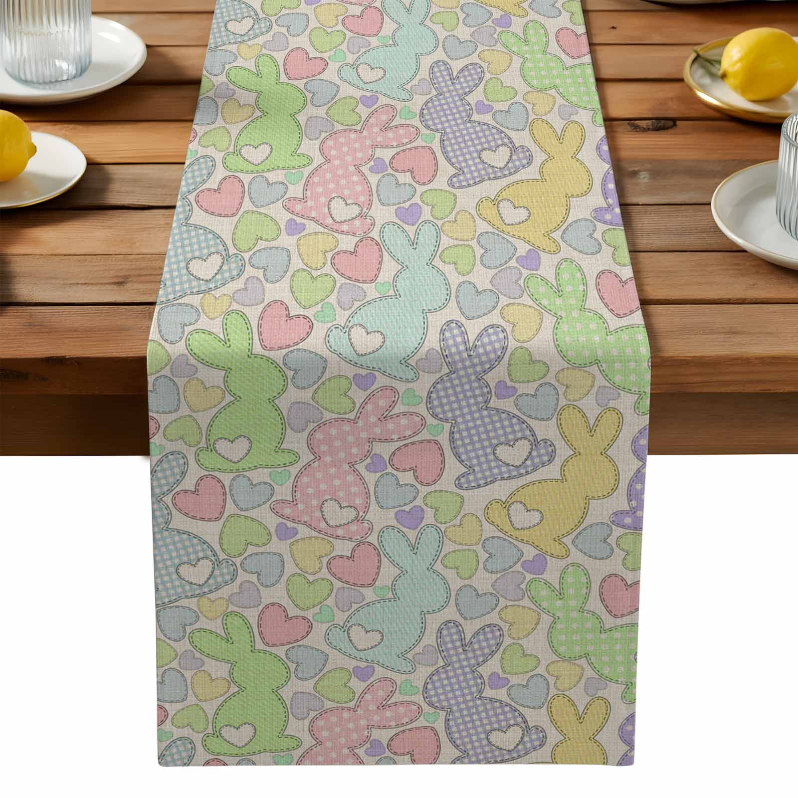 Easter Rabbit Table Runner, Blue Green Purple Yellow Pink Bunny Love ...