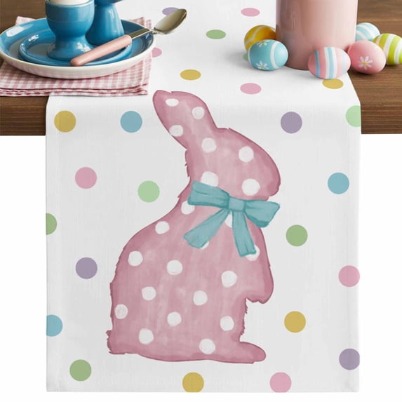 Easter Rabbit Table Runner, Pink Bunny Cotton Linen Kitchen Table ...