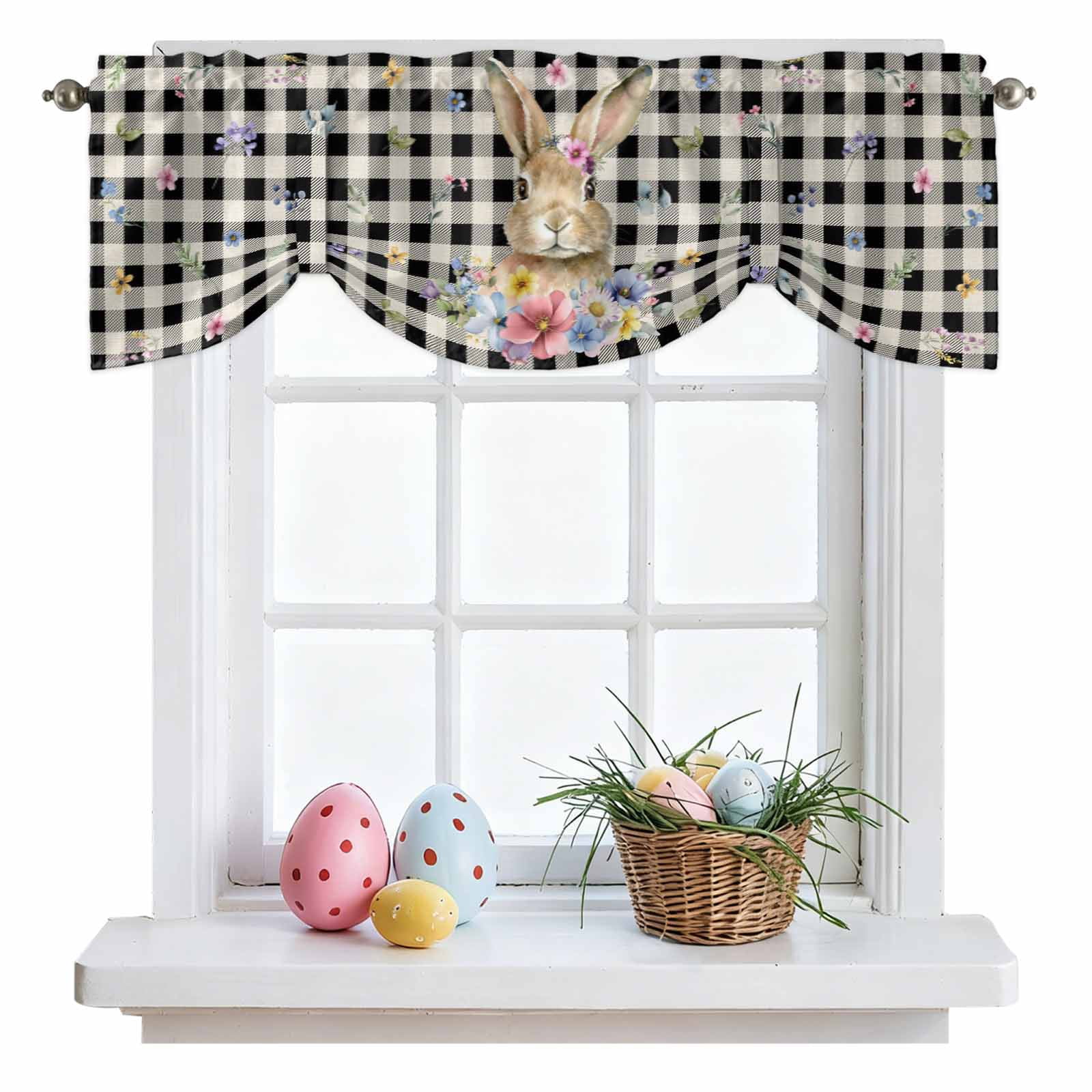 Easter Rabbit Tie Up Valances Curtain, Spring Blue Purple Pink Floral ...