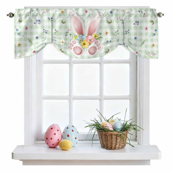 Easter Rabbit Tie Up Valances Curtain, Spring Bunny Ears Foot Colored ...