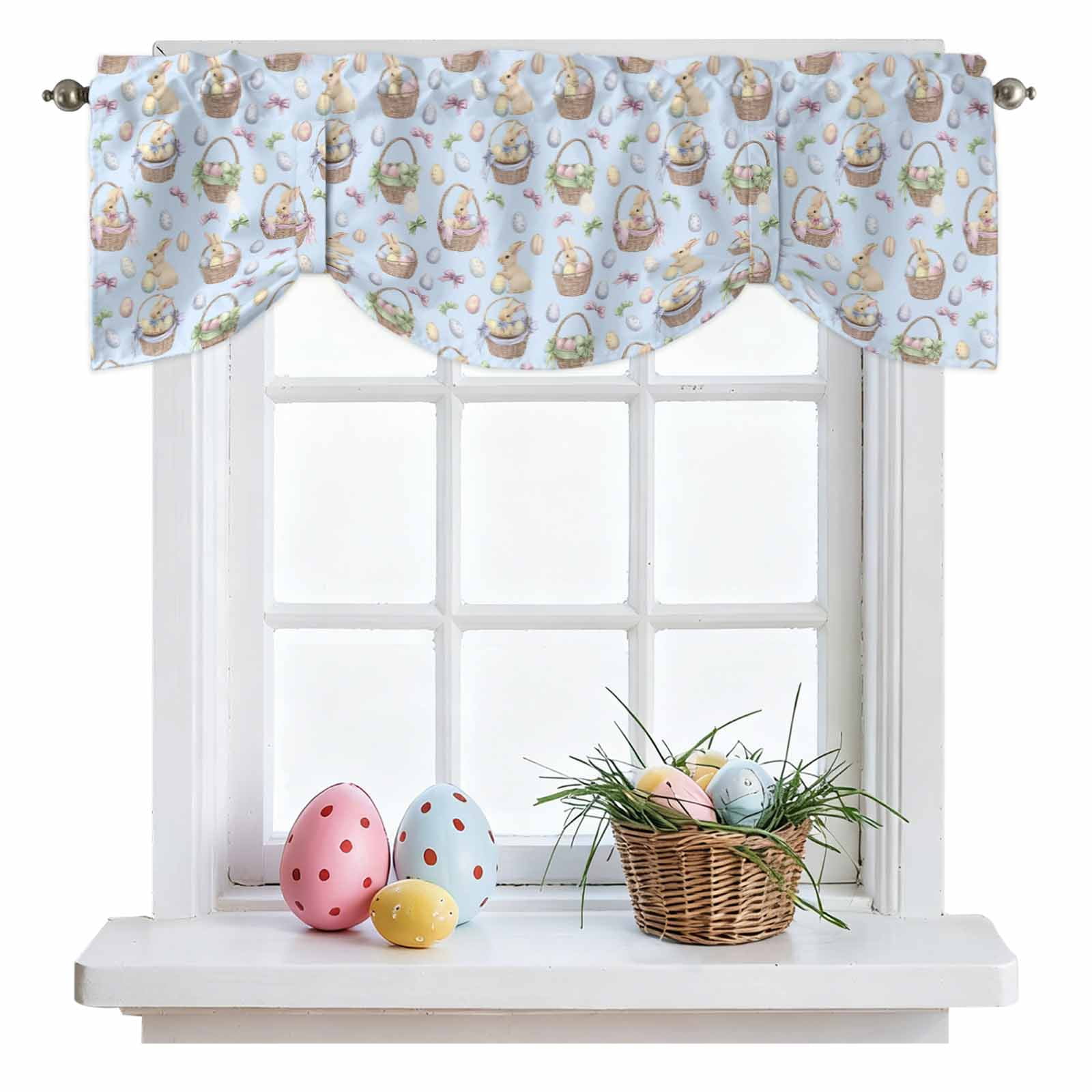 Easter Rabbit Tie Up Valances Curtain, Spring Colorful Eggs Bowknots ...