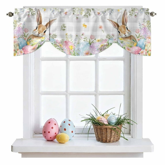 Easter Rabbit Tie Up Valances Curtain, Spring Floral Colored Eggs Light ...