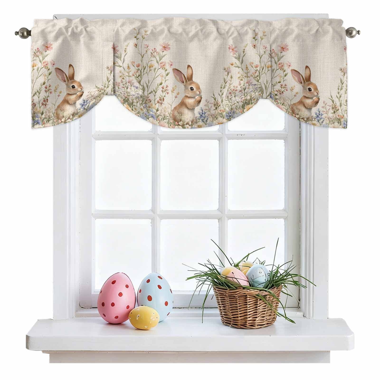 Easter Rabbit Tie Up Valances Curtain, Vintage Yellow Bunny Spring ...