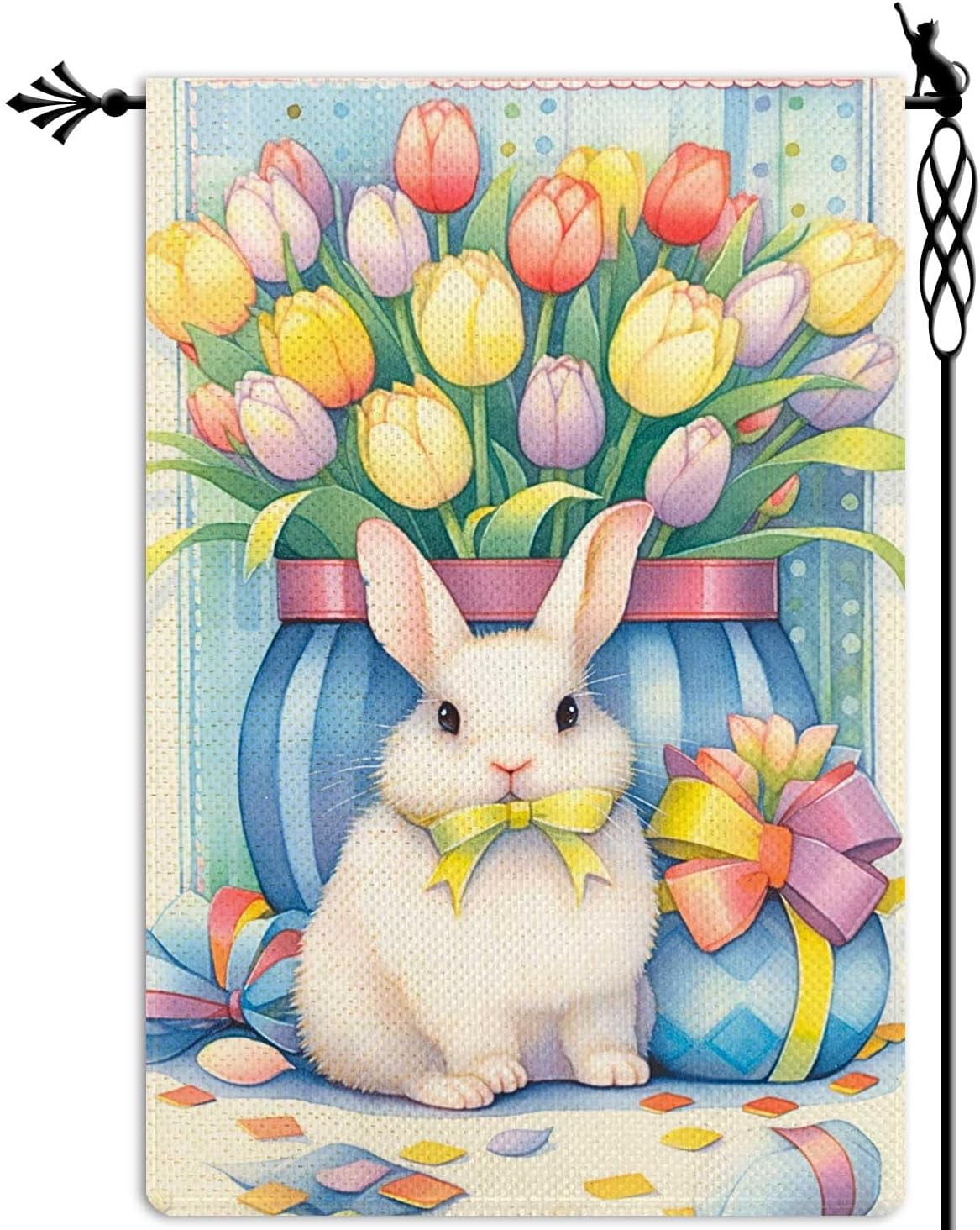 Easter Rabbit Tulip Garden Flag Cute Bunny Garden Flag Easter Eggs ...