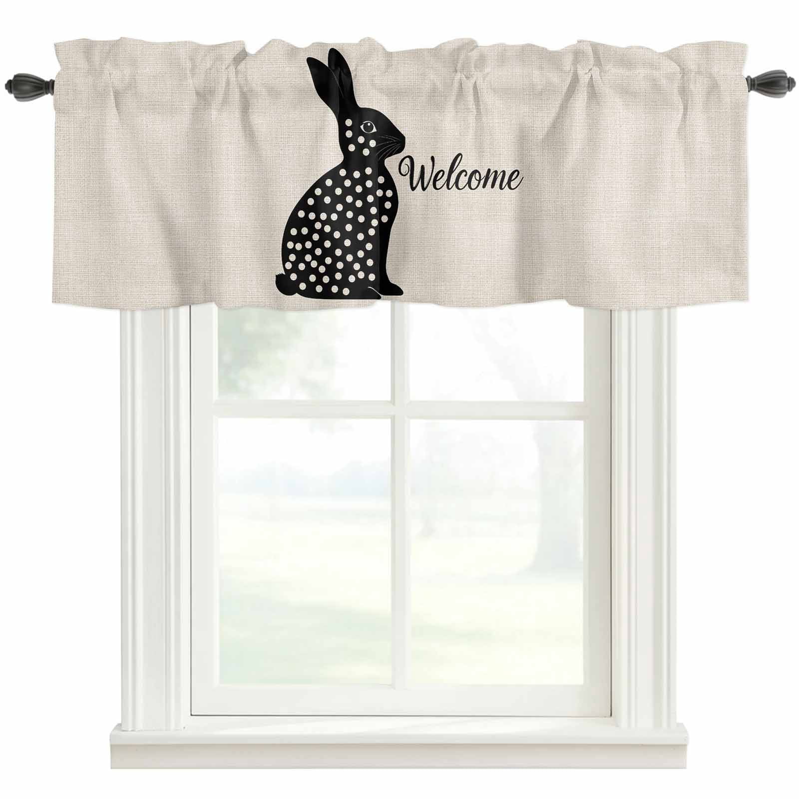Easter Rabbit Valances for Windows Bunny Welcome Rod Pocket Curtain ...