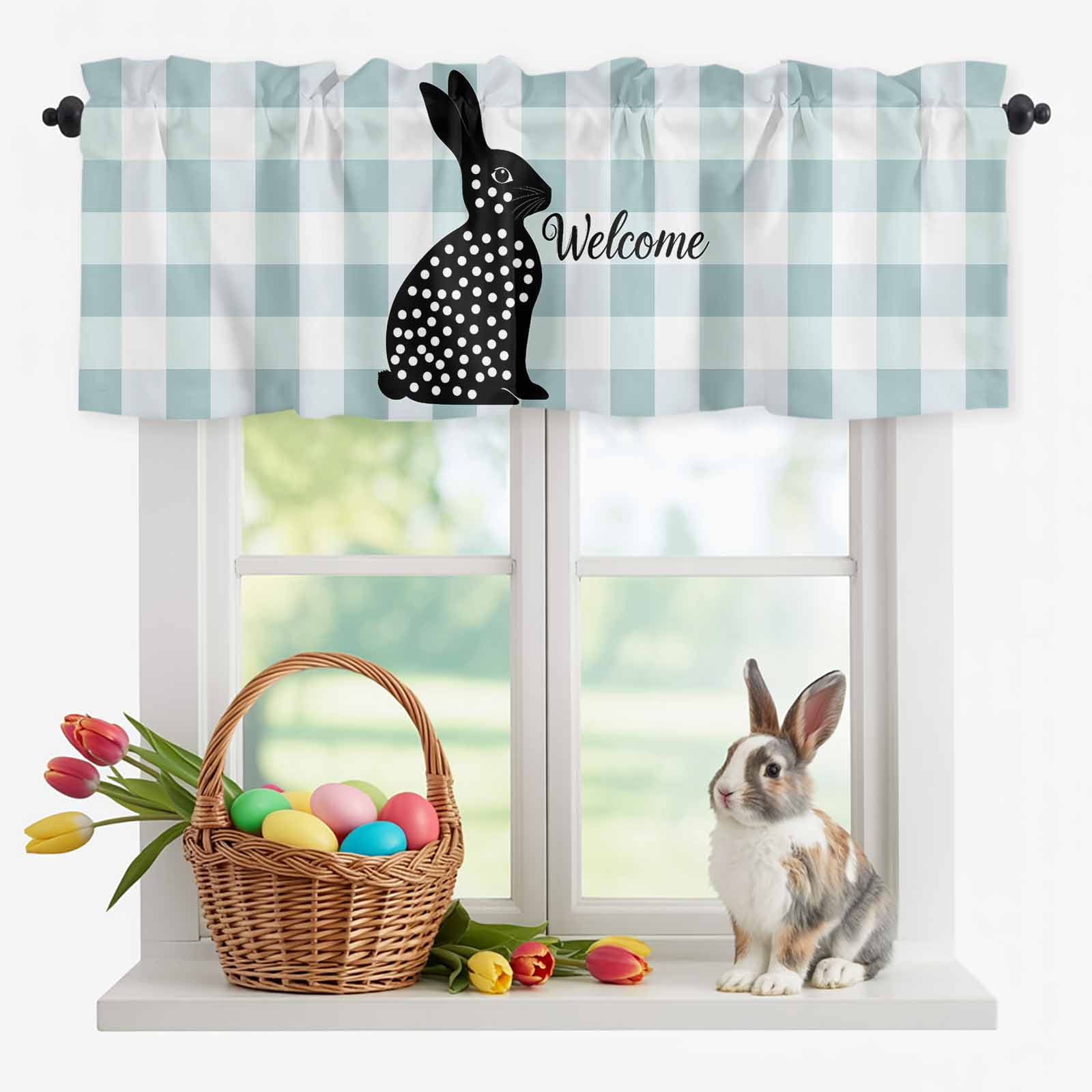 Easter Rabbit Valances for Windows, Bunny Welcome Valance Window ...