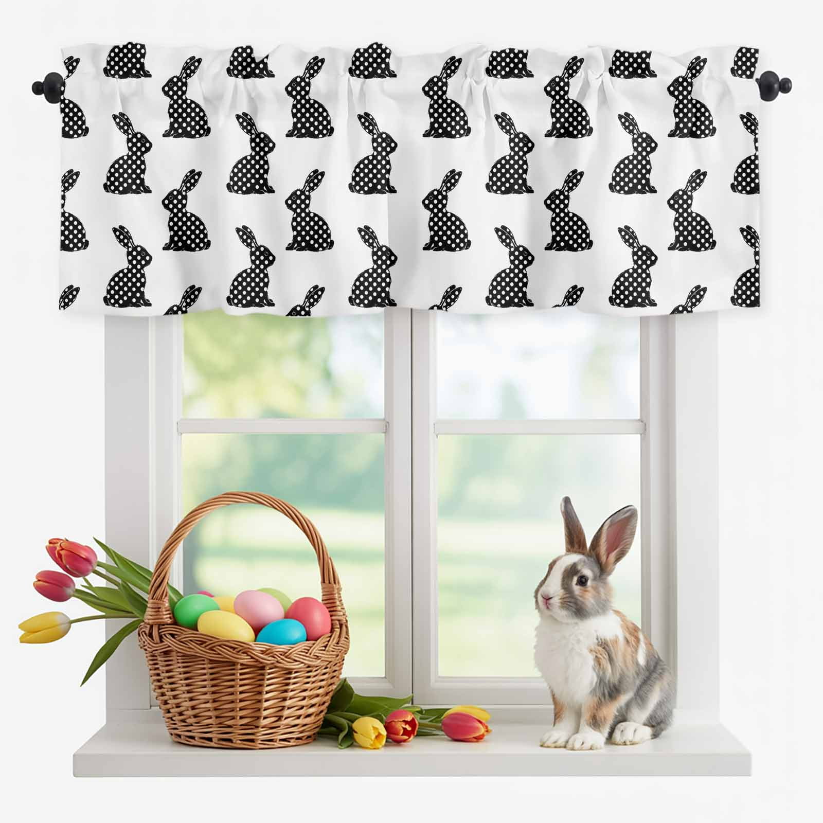 Easter Rabbit Valances for Windows, Polka Dots Bunny Valance Window ...