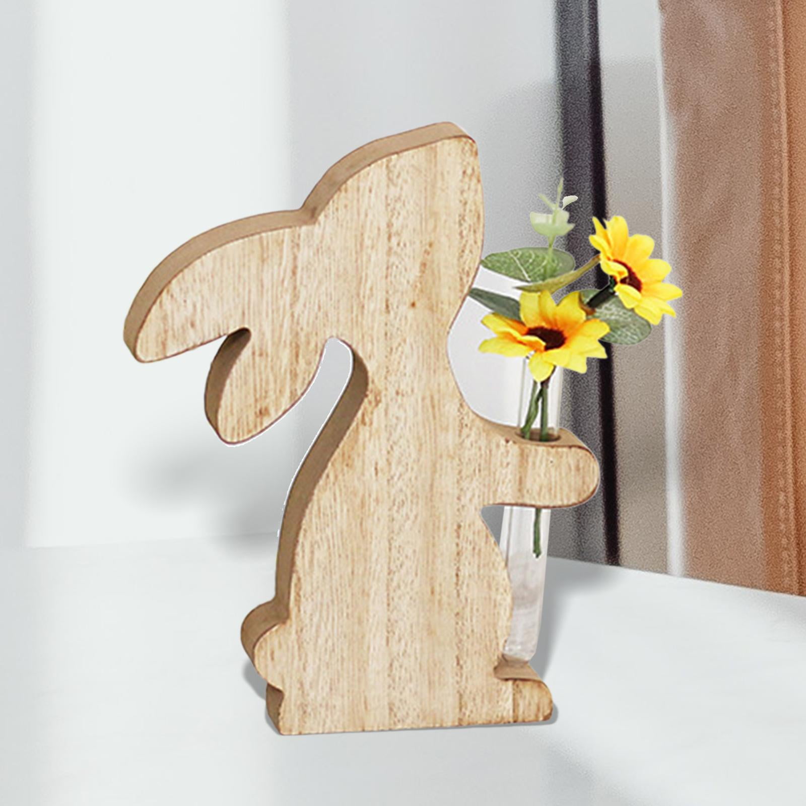Easter Rabbit Vase Figurine Statue Centerpiece Spring Ornament Wooden ...