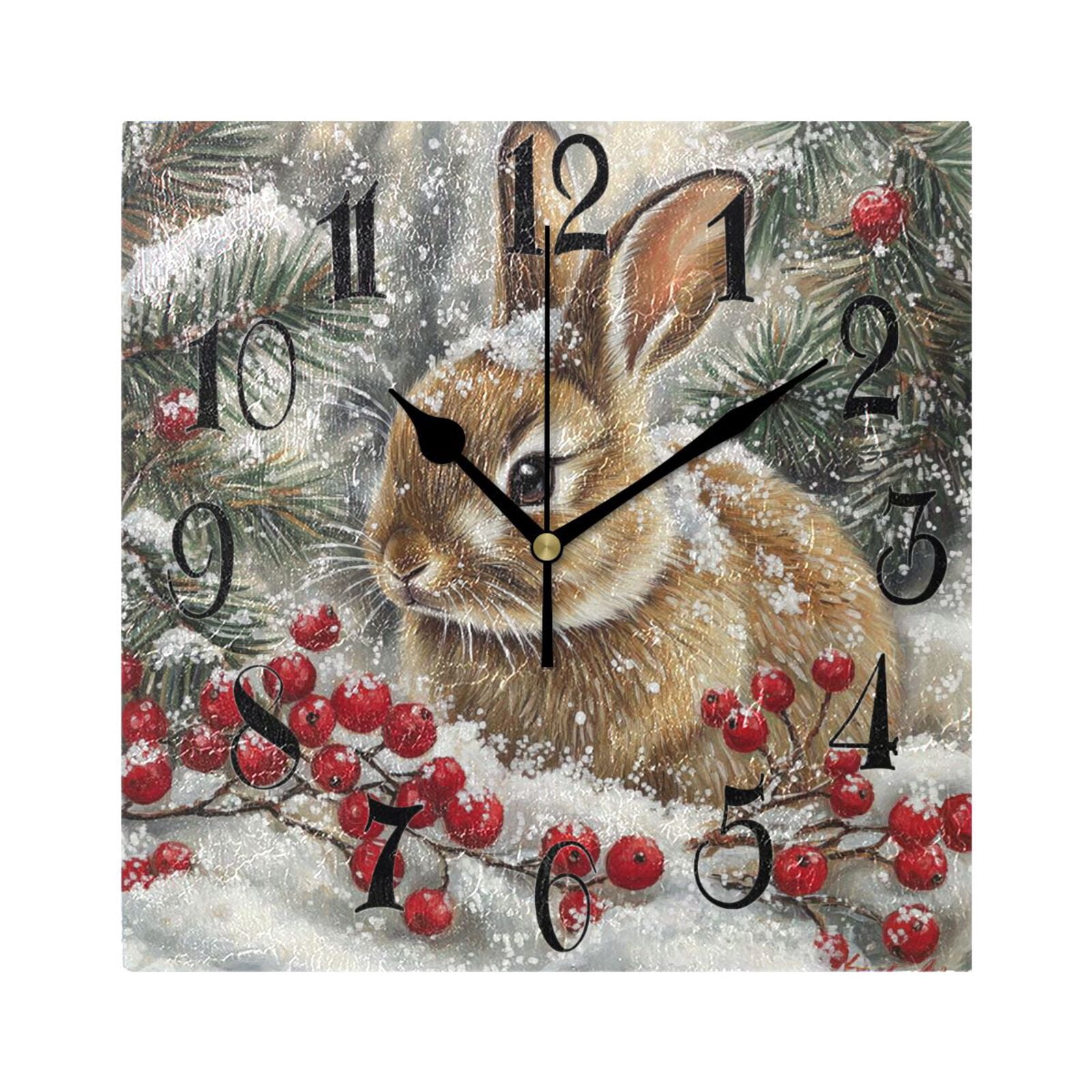 Easter Rabbit Wall Clock Decorative Square Silent Non-Ticking Operated ...