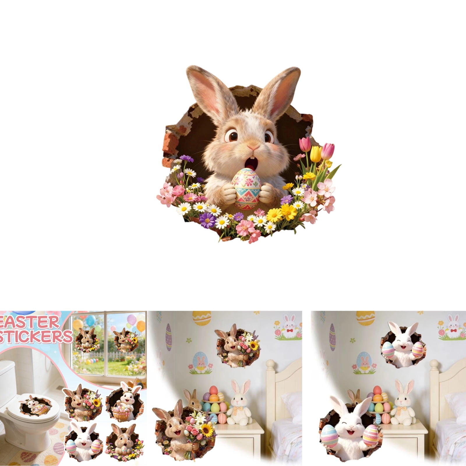 Easter Rabbit Wall Sticker Ripped 3D Sticker Funny Eggshell Rabbit ...
