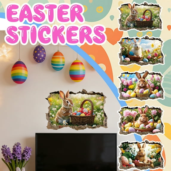 Easter Rabbit Wall Stickers 3D Happy Easter Wall Decoration Bunny Wall ...