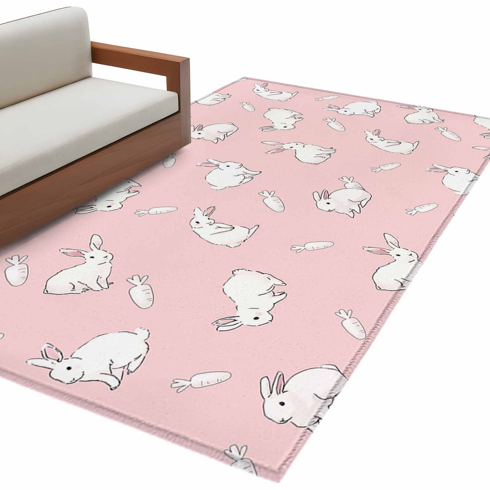 Easter Rabbit Washable Area Rug 2.7 x 5 ft Cute White Bunny Carrots ...