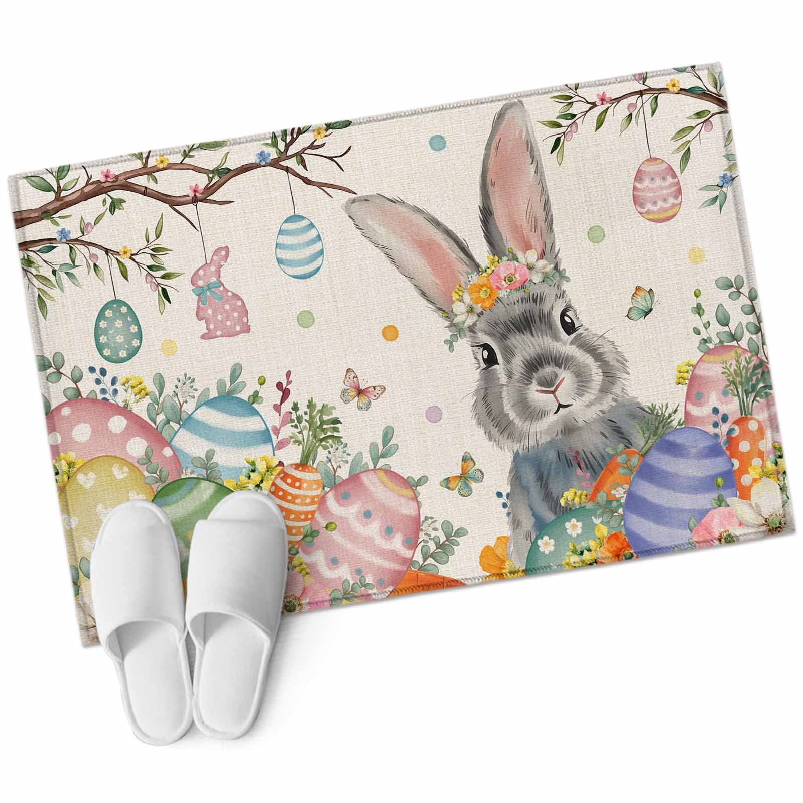 Easter Rabbit Washable Area Rug 2 x 3 ft Spring Floral Eggs Branches ...