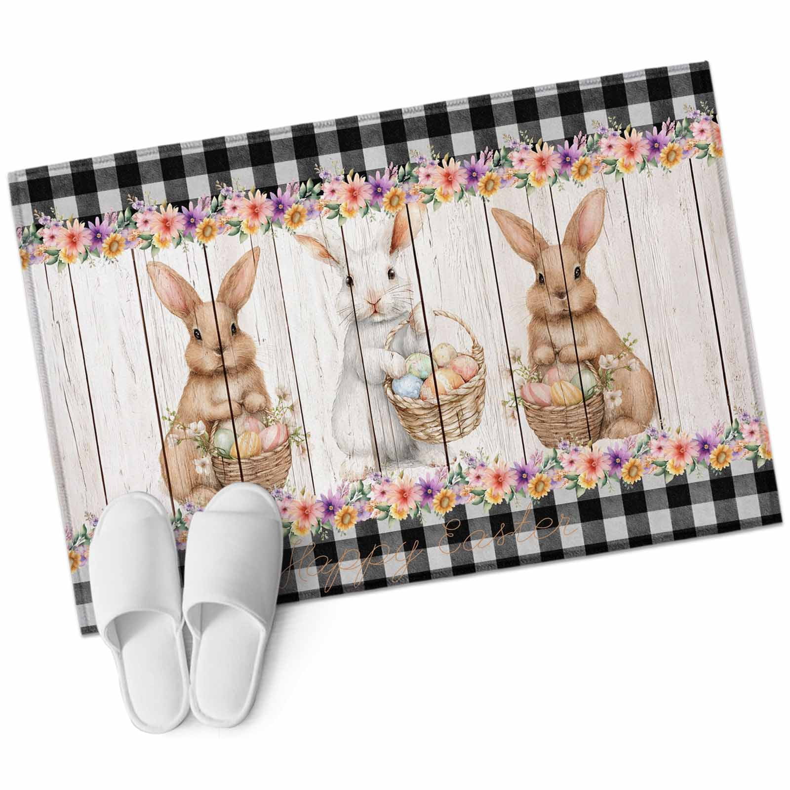 Easter Rabbit Washable Area Rug 2 x 3 ft Watercolor Basket Eggs Floral ...